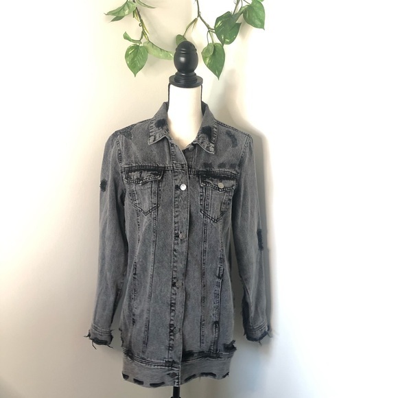 Cello | Jackets & Coats | Cello Long Distressed Floral Denim Jacket ...